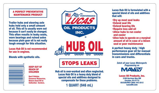 Lucas Hub Oil 1 QT, 10088